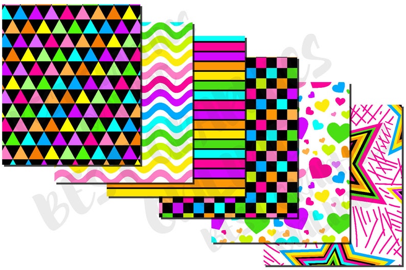 Neon 90s Digital Paper Pack, Rainbow Backgrounds (digital Download) - Etsy