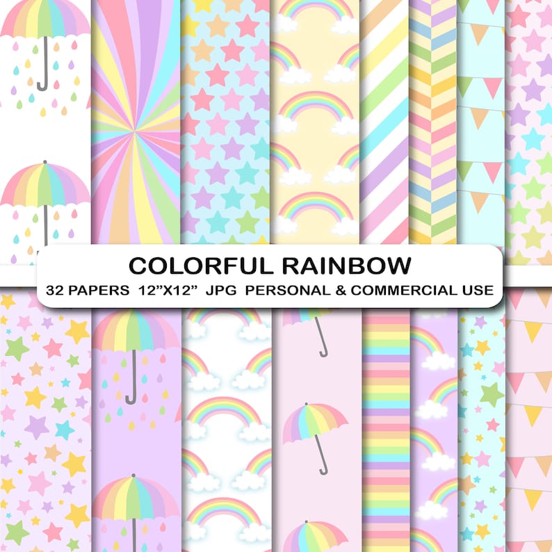 32 Rainbow Digital Paper Rainbow Star Digital Paper Rainbow | Etsy
