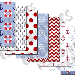 Nautical Digital Paper, Ahoy Sailboat Digital Papers Set, Nautical ...