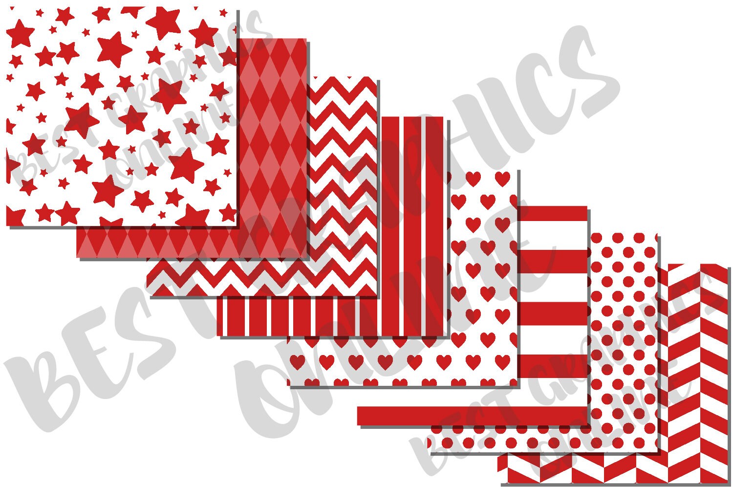 Red Digital Papers Stripes Scrapbook Papers Love Red | Etsy