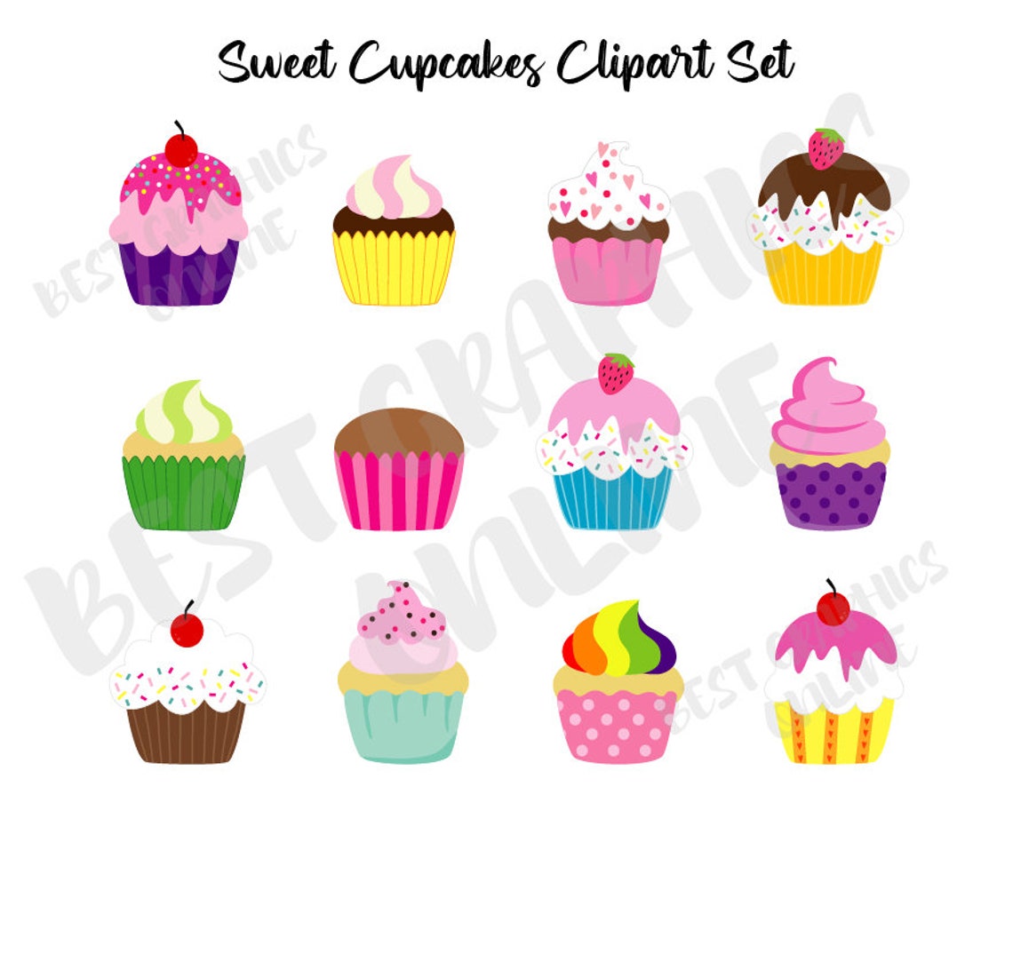 Sweet Cupcakes Clipart Cupcakes Clip Art Cute Rainbow - Etsy
