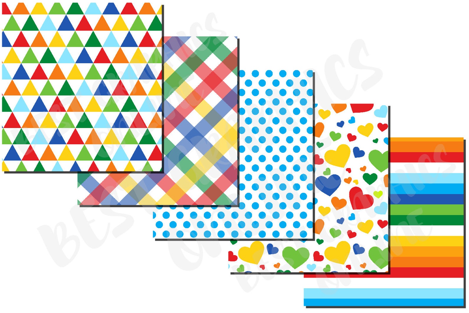 Bright Colors Digital Papers Pack Primary Colors Background - Etsy