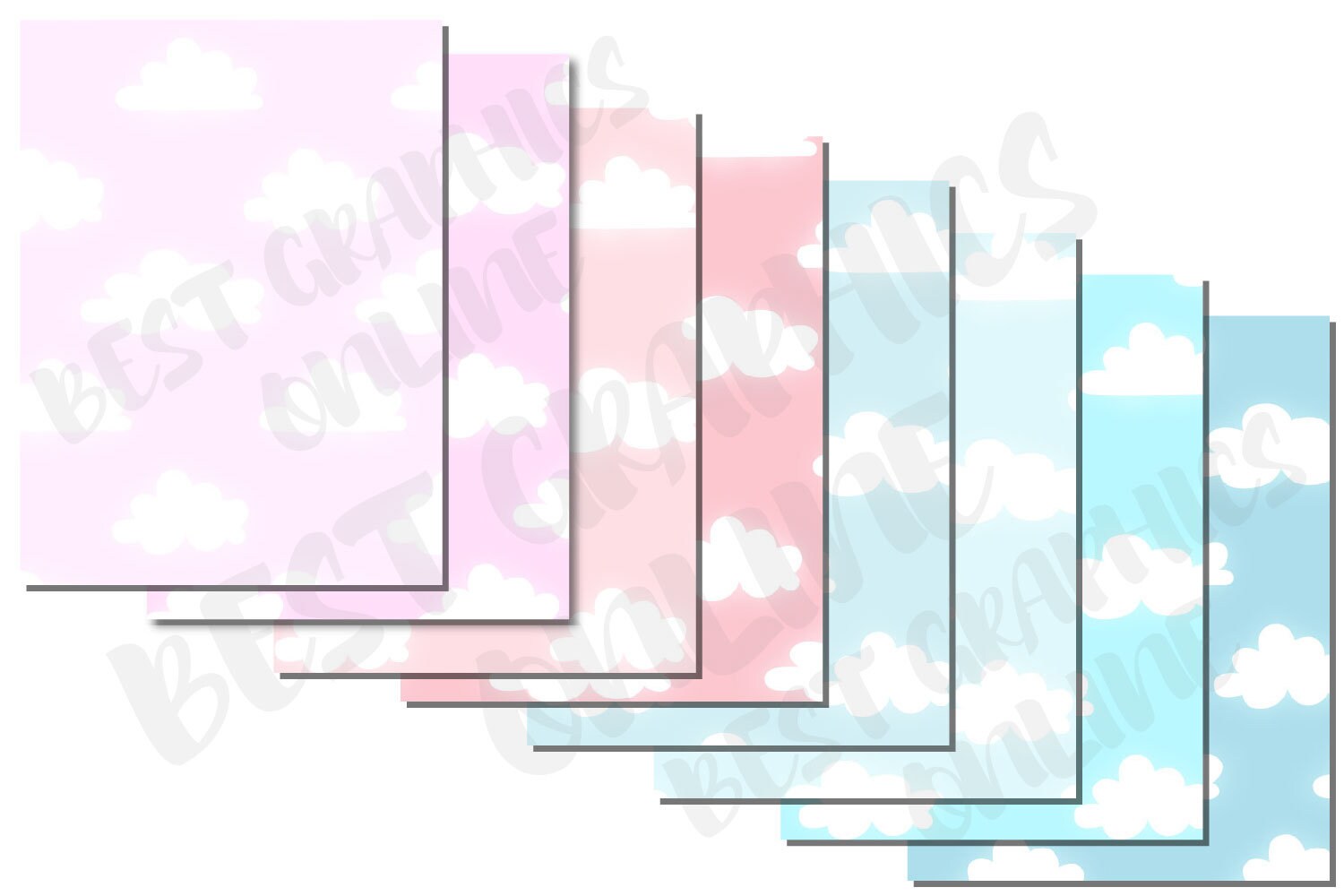 Clouds Digital Paper, Sunny Sky Digital Papers Set, Cloud Sky Pattern ...