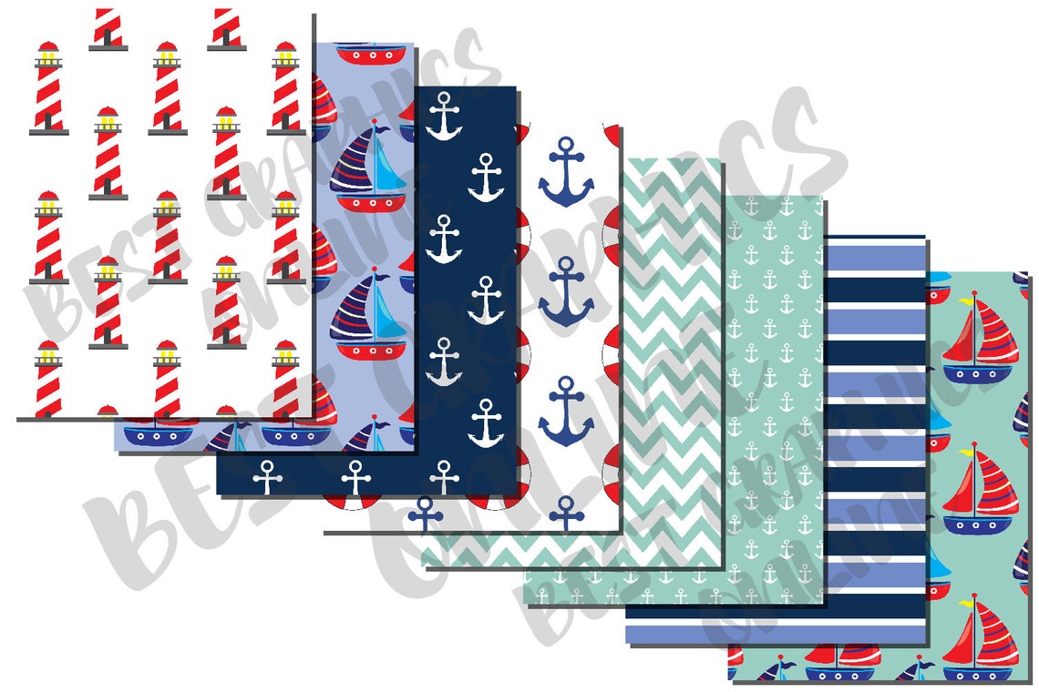 Nautical Digital Paper Set, Ahoy Pattern (digital Download) - Etsy
