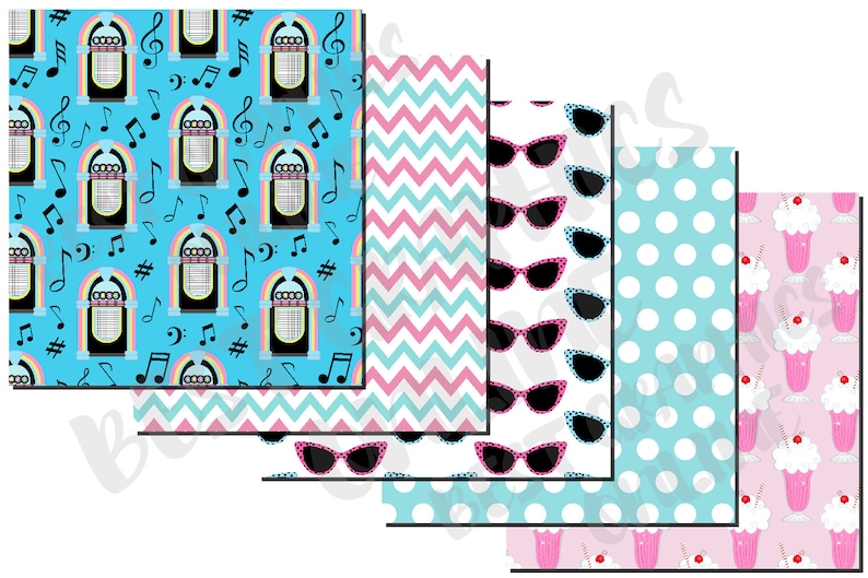 50's Pattern Scrapbook Digital Papers, 50s Digital Papers, Vintage 50s ...