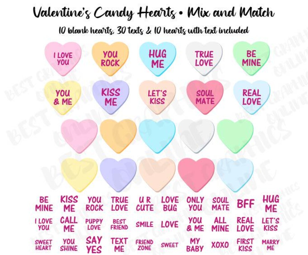 Valentines Day Candy Hearts Clipart, Love Conversation Heart Clipart ...