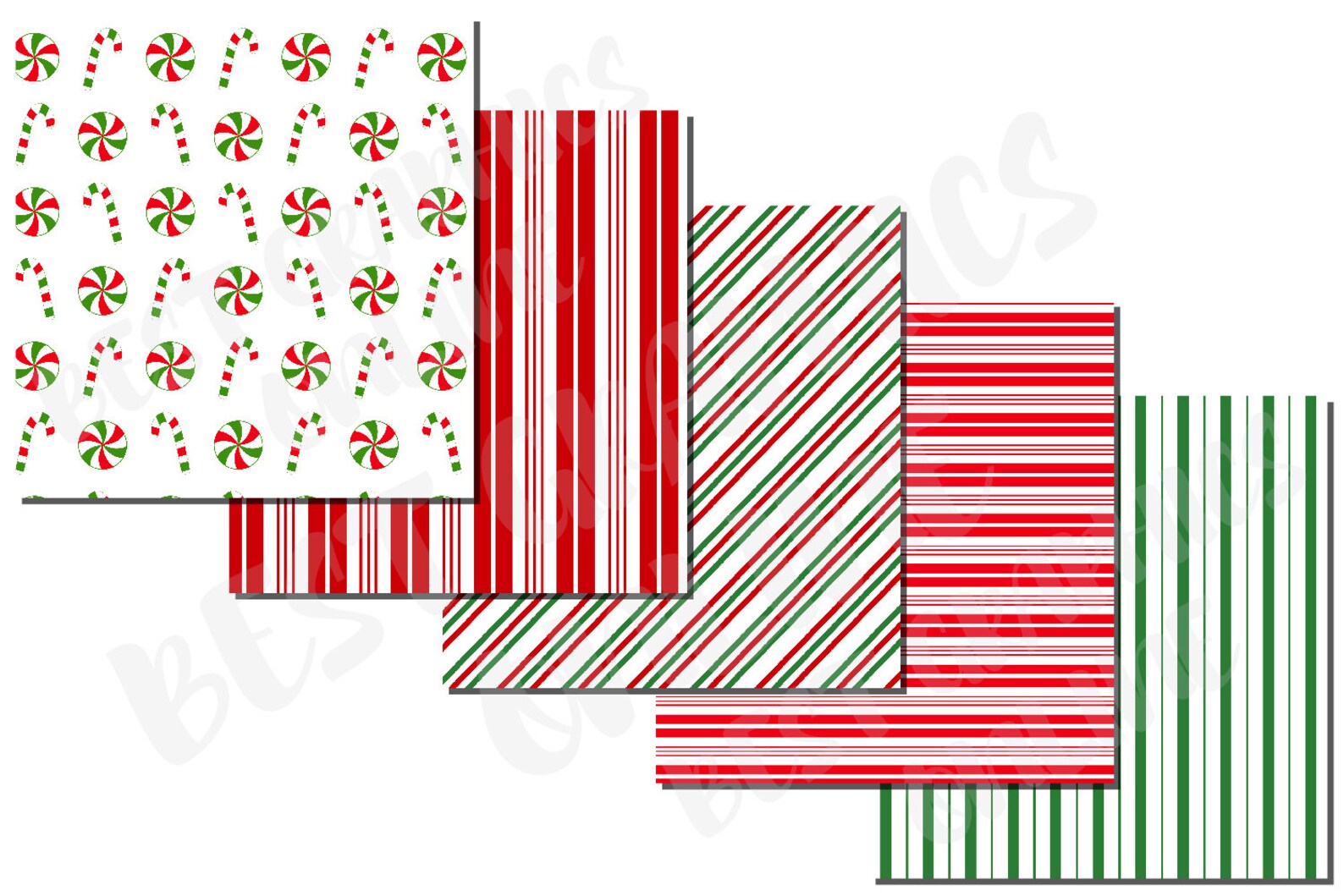 Christmas Candy Cane Digital Papers, Holiday Backgrounds (digital ...