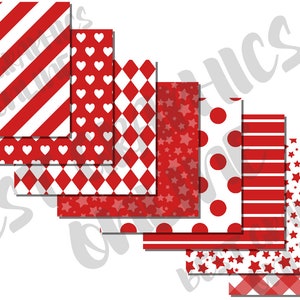 Red Digital Papers, Stripes Scrapbook Papers, Love Red Valentine ...