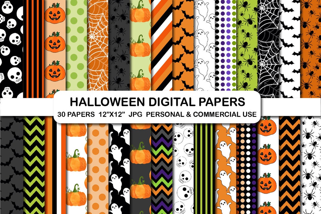 Halloween Digital Papers, Halloween Skulls Spiders Digital Papers ...