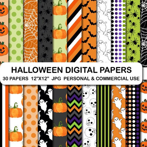 Halloween Digital Papers Halloween Skulls Spiders Digital - Etsy