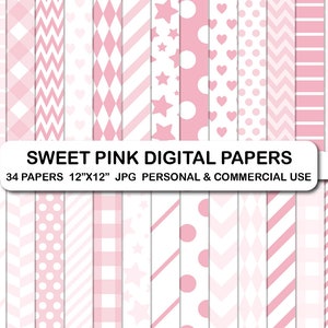 Sweet Light Pink Digital Paper Pack, Pink Colors Digital Papers, Pink ...