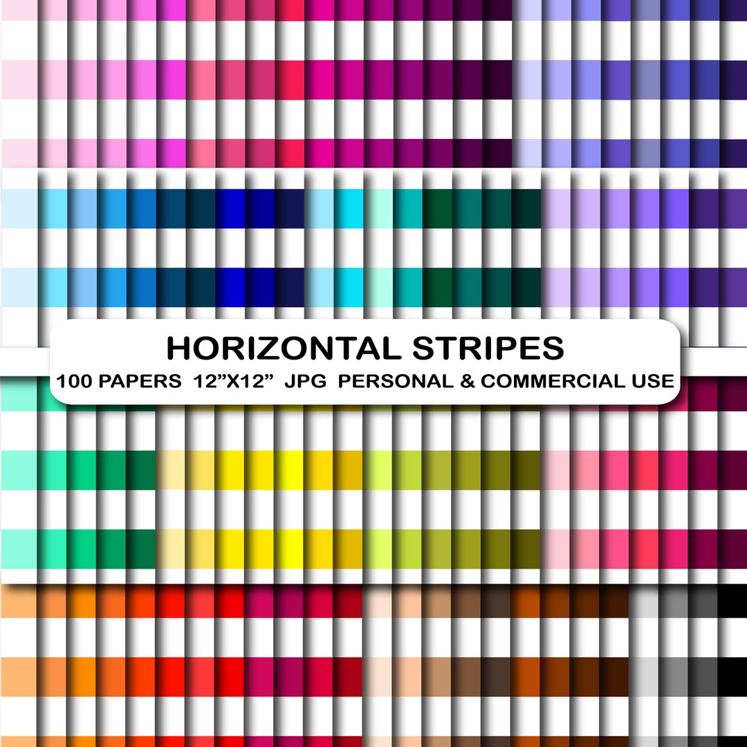 100 Horizontal Stripes Digital Papers, 100 Rainbow Colors Striped ...
