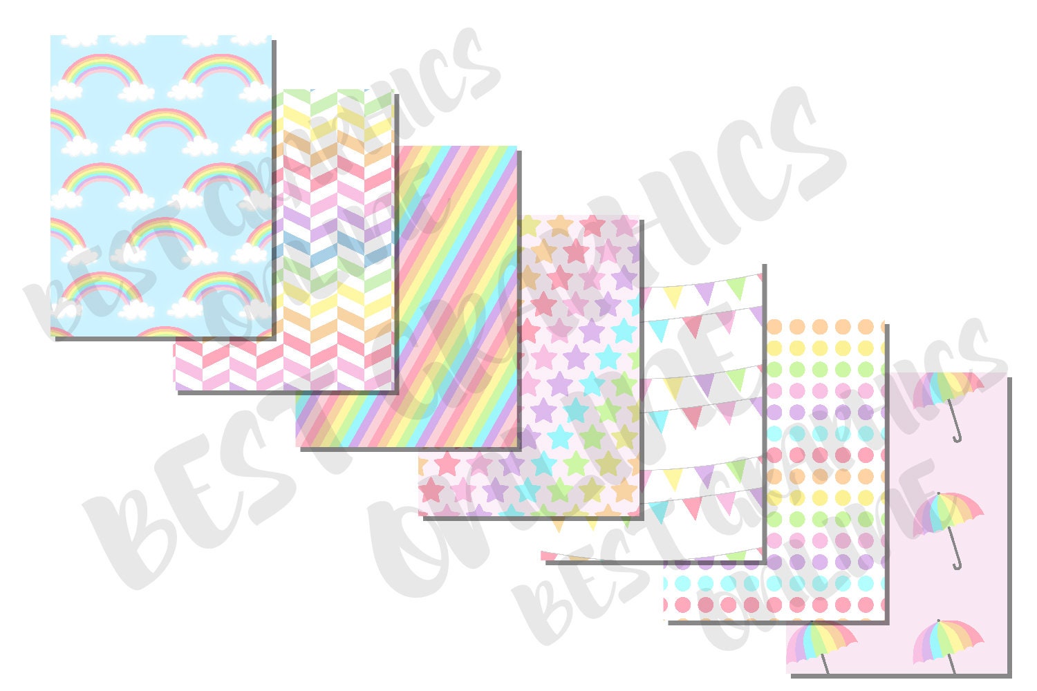 32 Rainbow Digital Paper, Rainbow Star Digital Paper, Rainbow ...