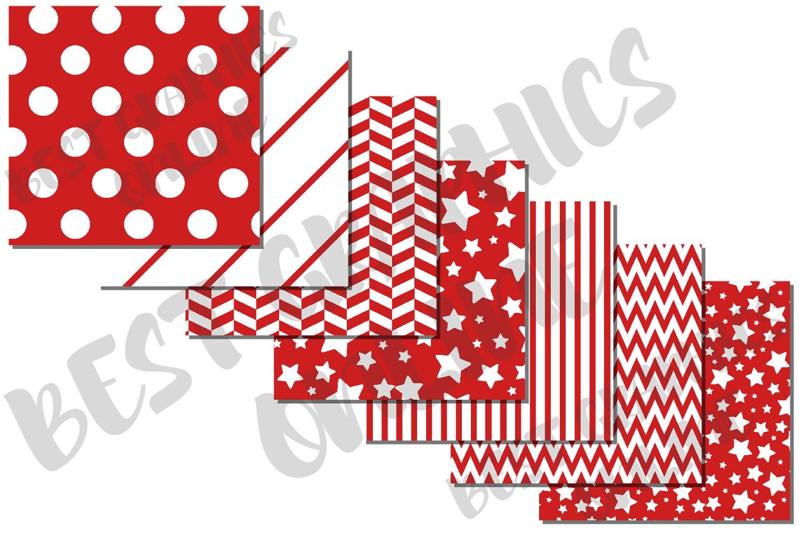 Red Digital Papers Stripes Scrapbook Papers Love Red | Etsy
