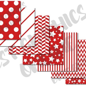 Red Digital Papers, Stripes Scrapbook Papers, Love Red Valentine ...