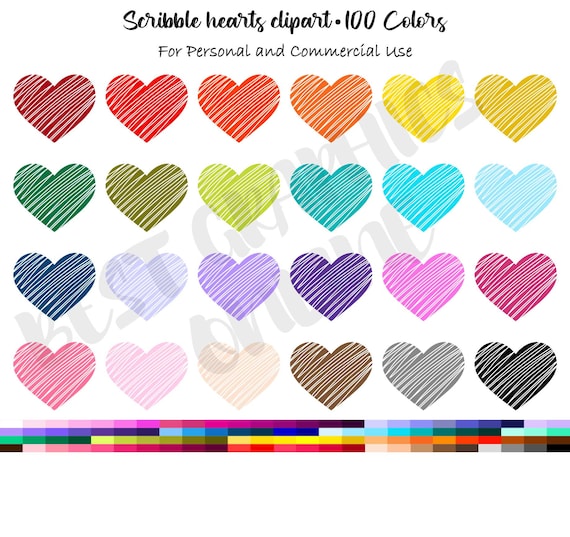 Scribble Hearts Clipart Valentine's Day Hearts Clipart | Etsy
