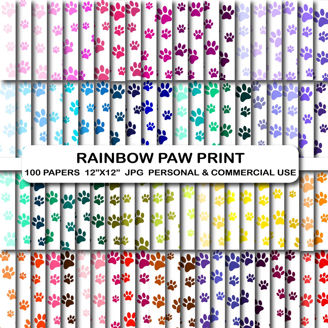 100 Paw Print Digital Papers, Animal Scrapbook Backgrounds (12x12 JPG ...