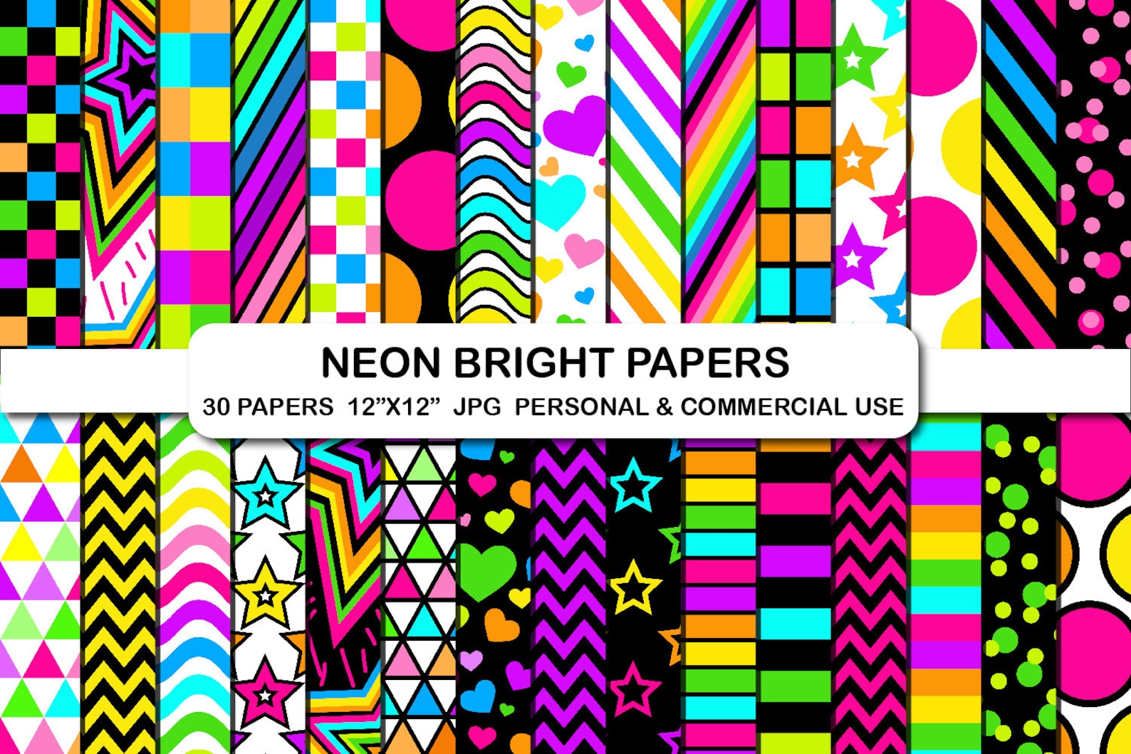 Neon Bright Digital Backgrounds Papers, Bright 90s Neon Digital Paper ...