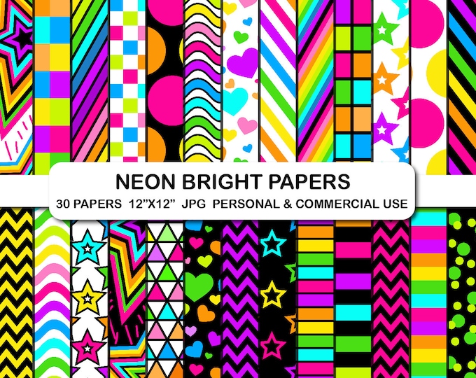 Neon Bright Digital Backgrounds Papers, Bright 90s Neon Digital Paper ...