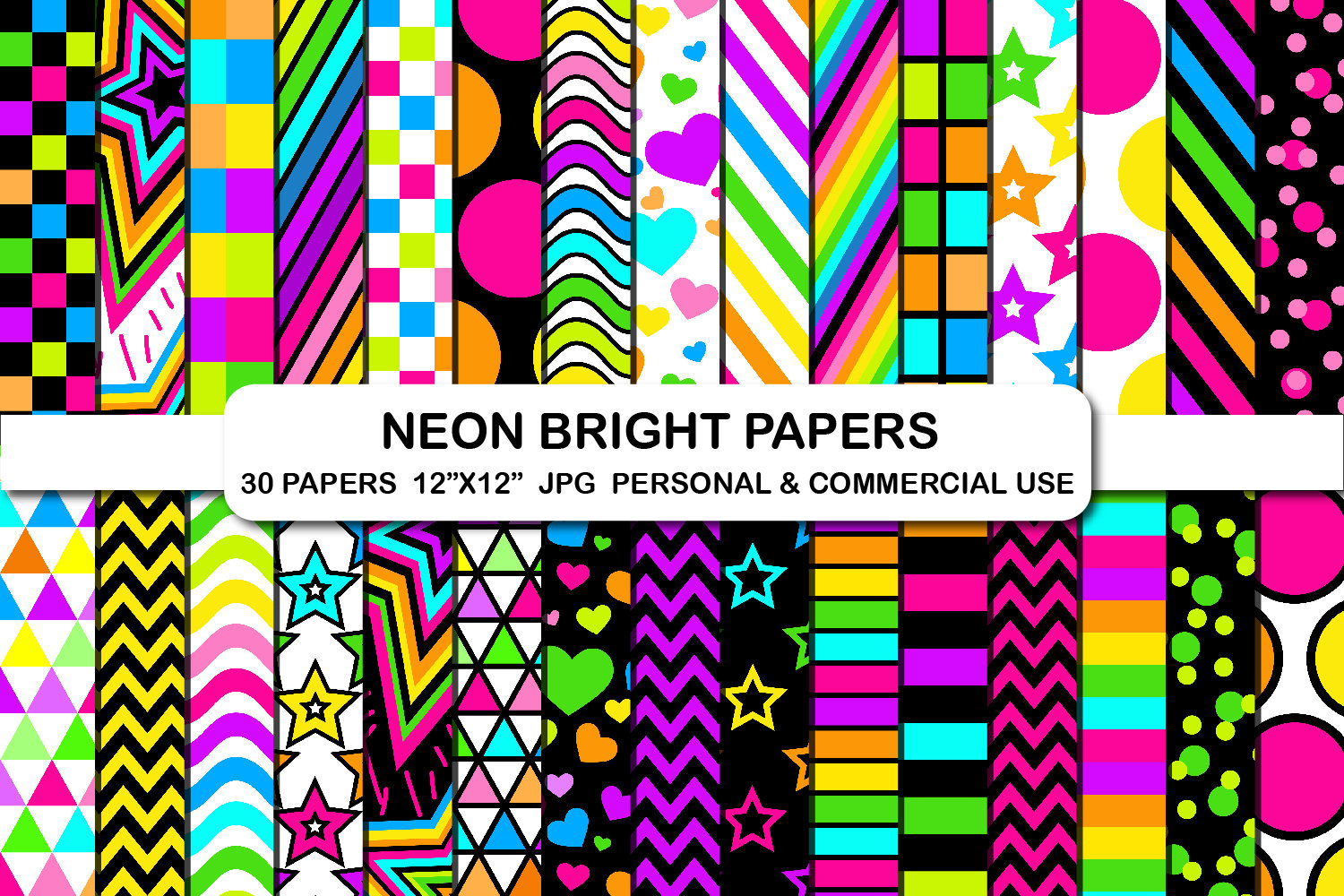 Neon Bright Digital Backgrounds Papers Bright 90s Neon - Etsy