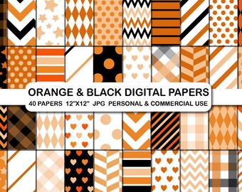 Orange and Black Digital Paper Orange Digital Paper, Halloween Pattern ...