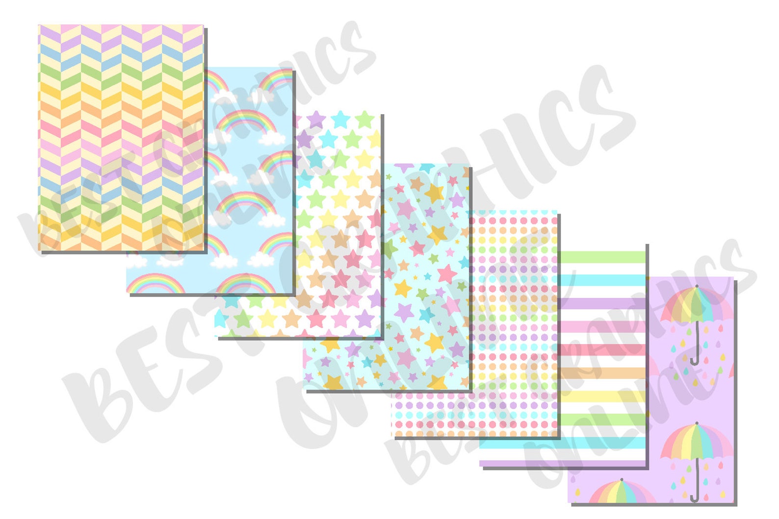 Pastel Rainbow Digital Paper Set, Scrapbooking Backgrounds (digital ...