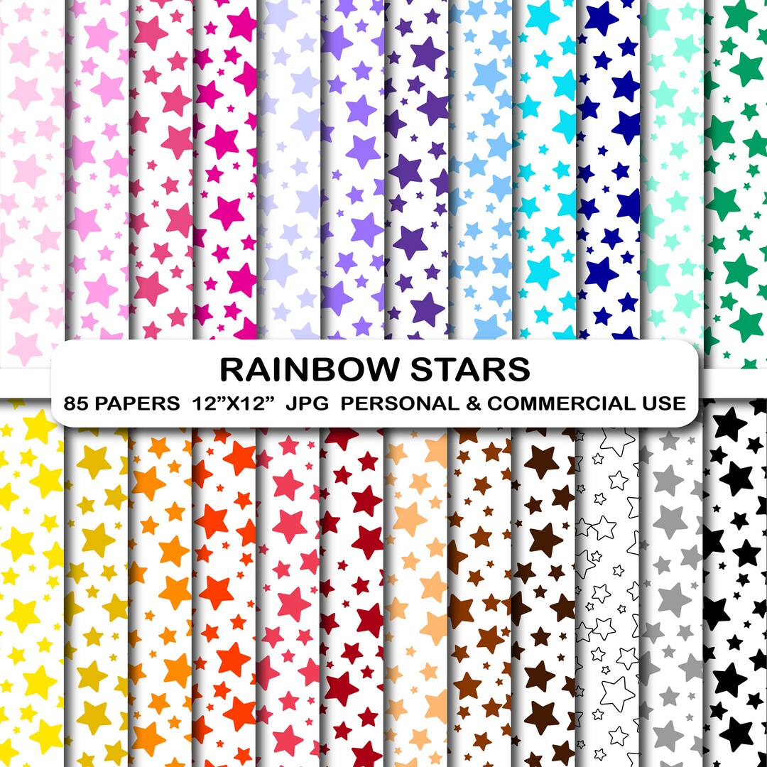 Star Confetti Digital Papers, Stars Digital Paper, Rainbow Stars ...