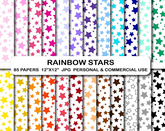 Star Confetti Digital Papers, Stars Digital Paper, Rainbow Stars ...