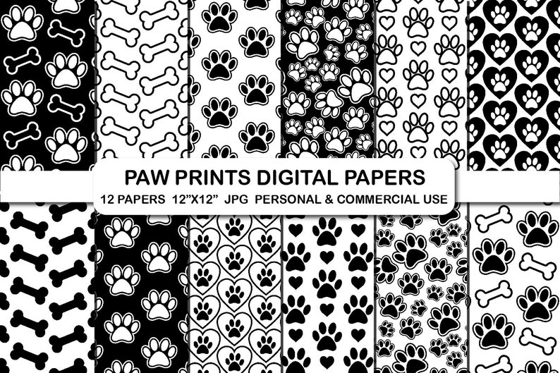 Paw Prints Digital Papers, Dog Paws Pattern, Pet Clipart (digital ...