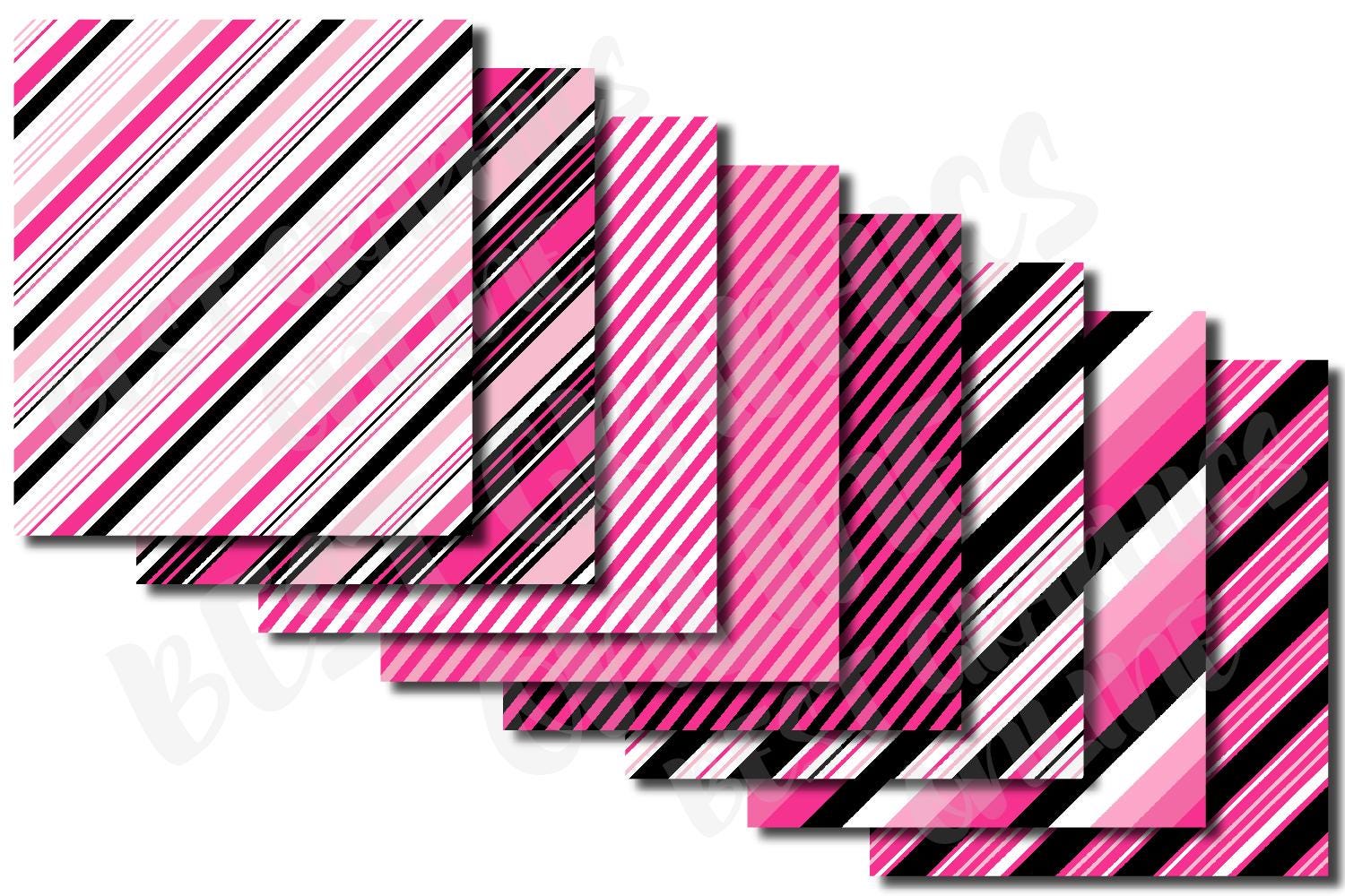 Pink and Black Stripes Digital Paper Pack (12x12 JPG) - Etsy