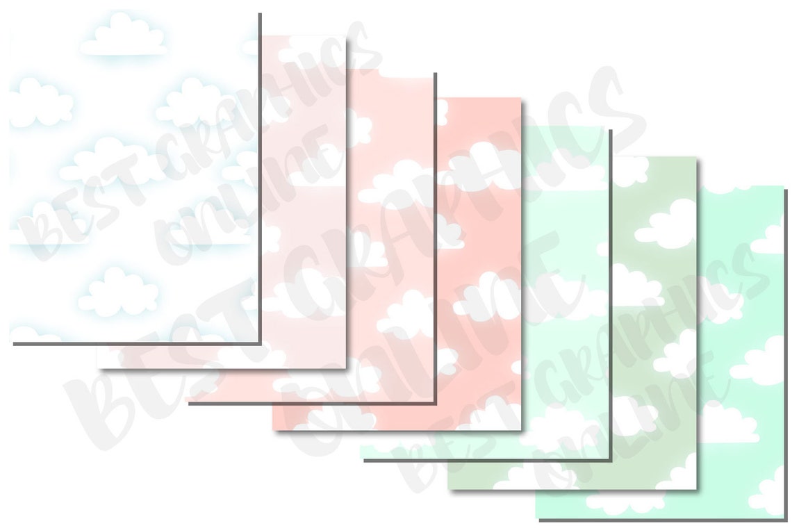 Clouds Digital Paper Sunny Sky Digital Papers Set Cloud Sky | Etsy