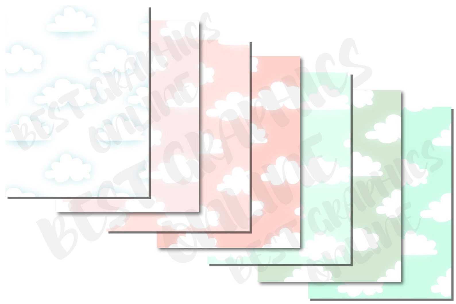 Clouds Digital Paper Sunny Sky Digital Papers Set Cloud Sky | Etsy