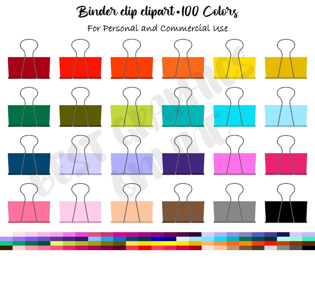 100 Paper Binder Clip Art, Binder Clips Planner Stickers, Rainbow ...