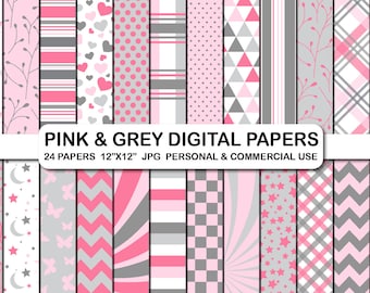 Gray Pink Digital Papers - Etsy