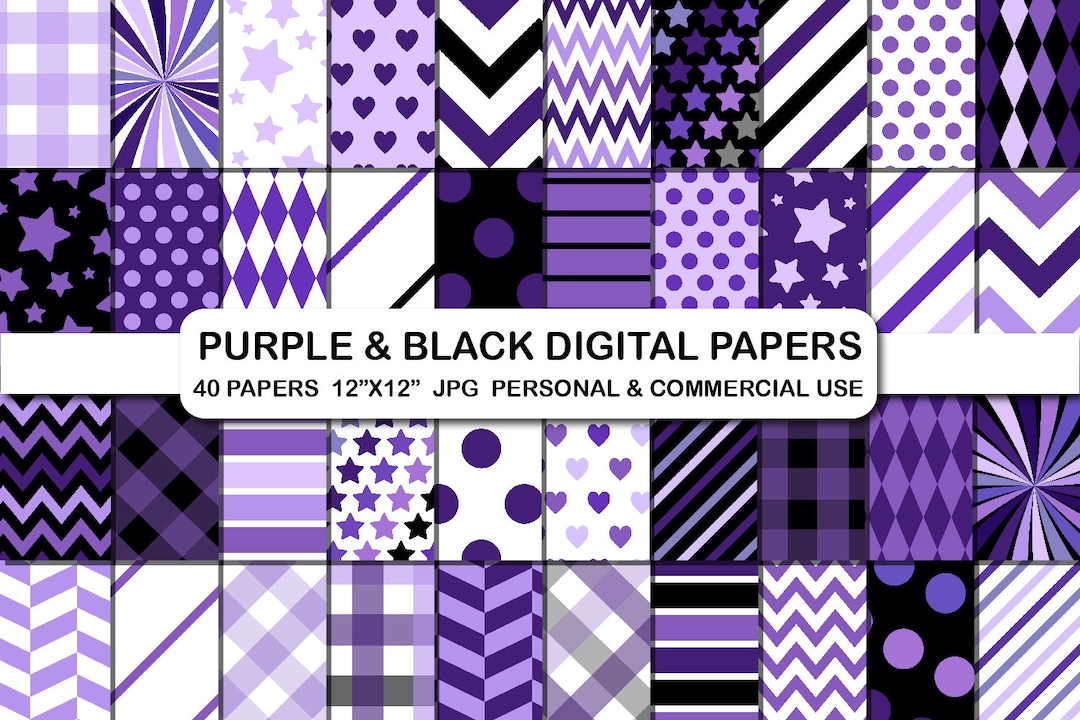 Purple and Black Digital Papers, Halloween Purple and Black Digital ...