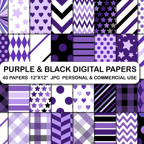 Purple Gray Digital Paper Pack Scrapbook Papers Commercial - Etsy