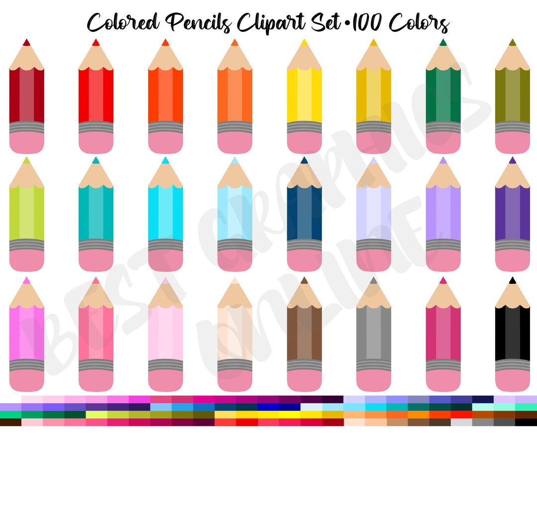 100 Pencils Clipart Set, Back to School Art Supplies Planner Stickers ...