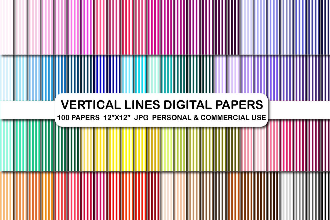 100 Vertical Lines Digital Papers, 100 Rainbow Colors Straight Striped ...