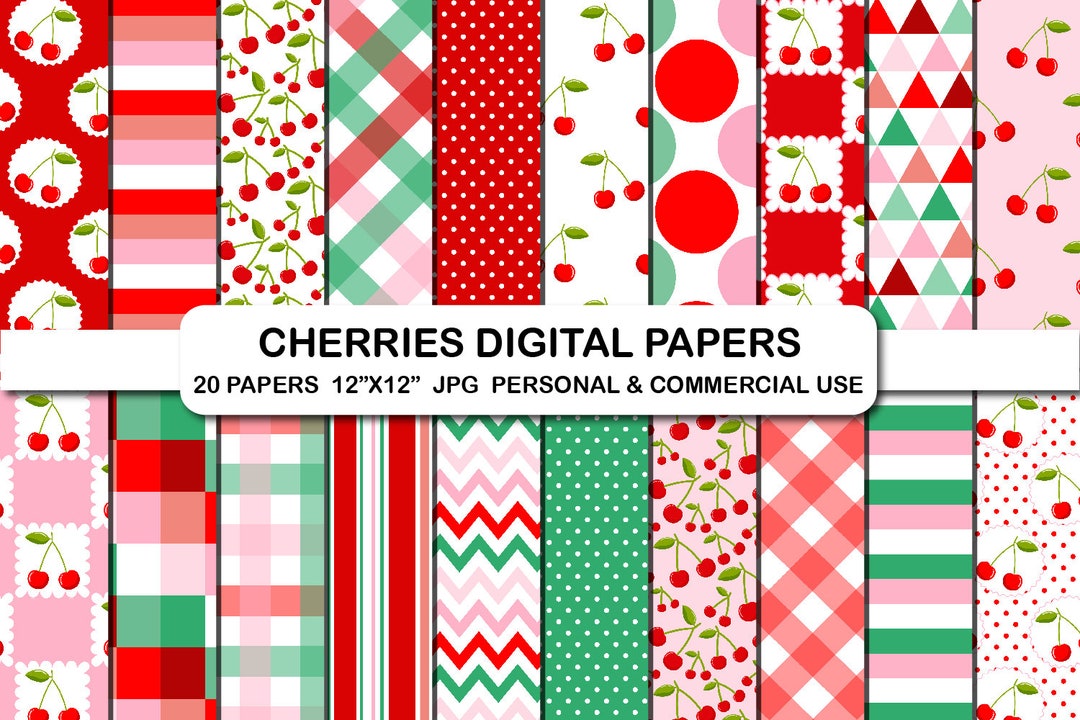 Red Cherry Digital Papers, Scrapbooking Backgrounds (digital Download ...