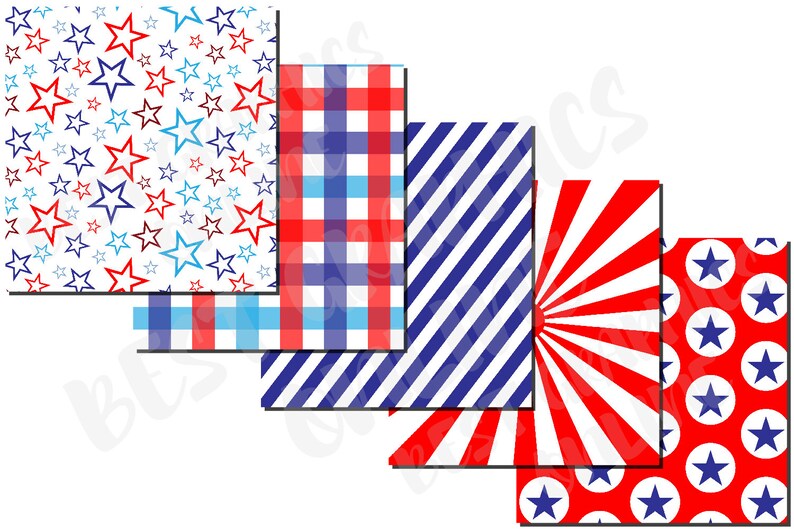 Fourth of July USA Patriotic Digital Papers, July 4th Digital Scrapbook ...