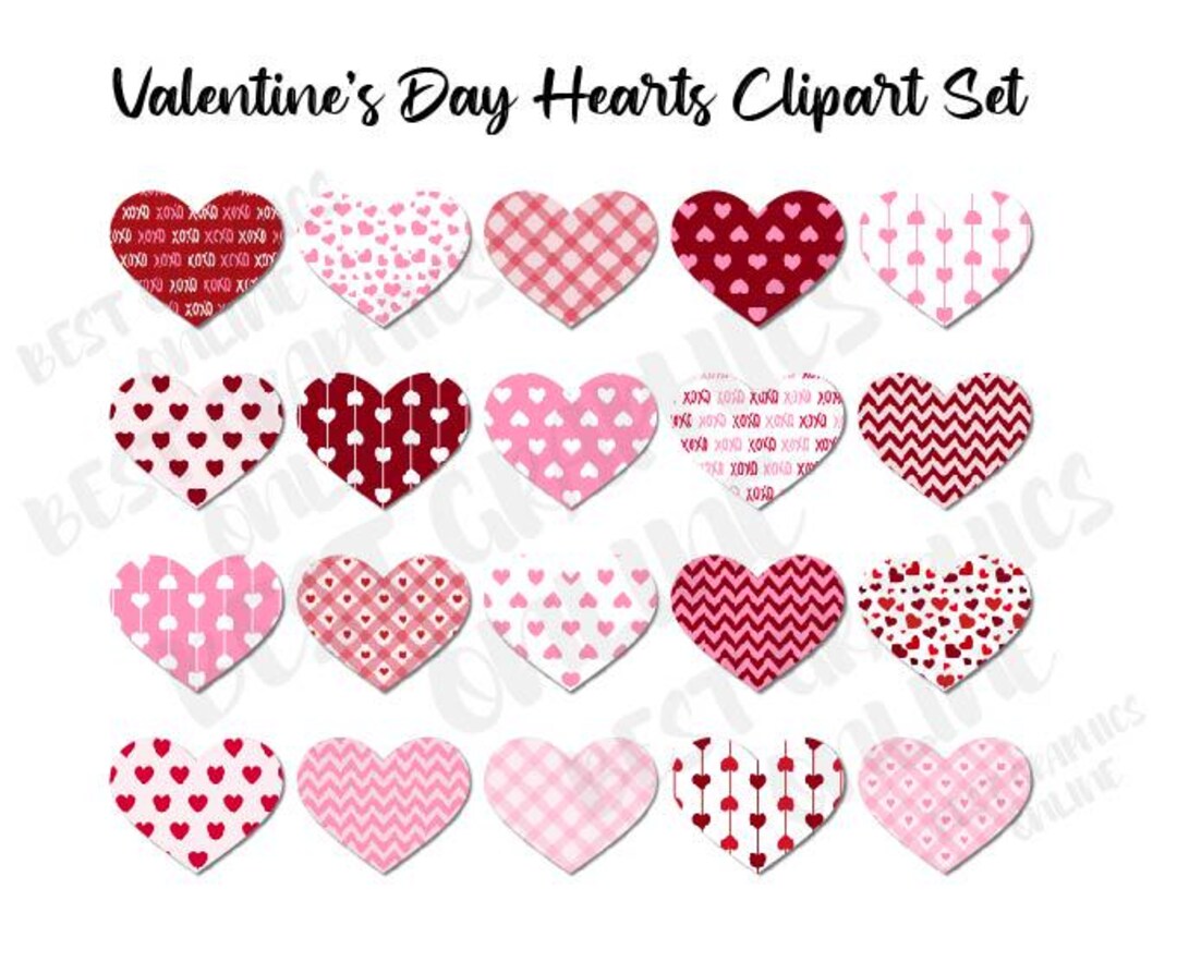 Valentine's Day Hearts Clipart, Love Heart Clipart Set, Love XOXO ...