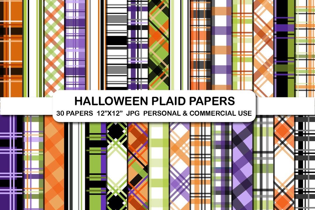 Halloween Plaid Digital Papers, Purple Orange Black, 12x12 (digital ...