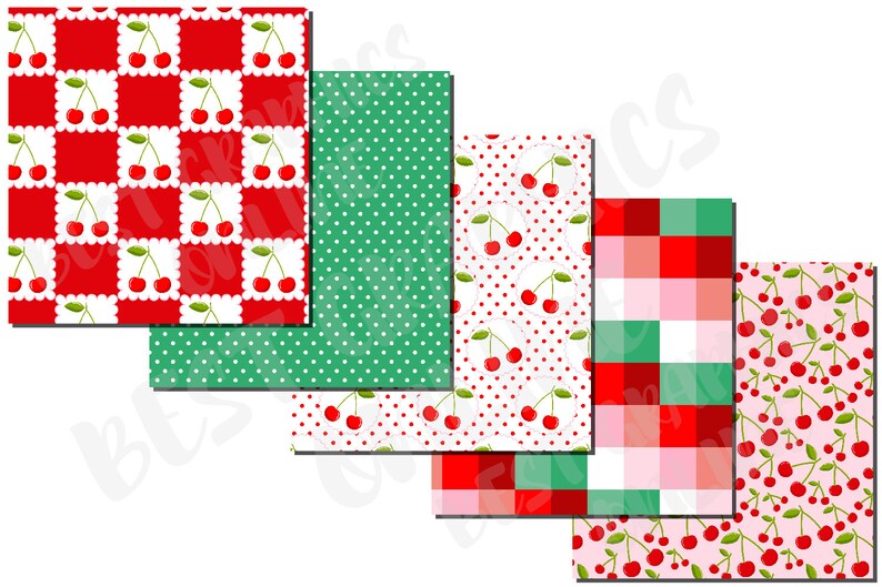 Red Cherry Digital Papers, Scrapbooking Backgrounds (digital Download ...