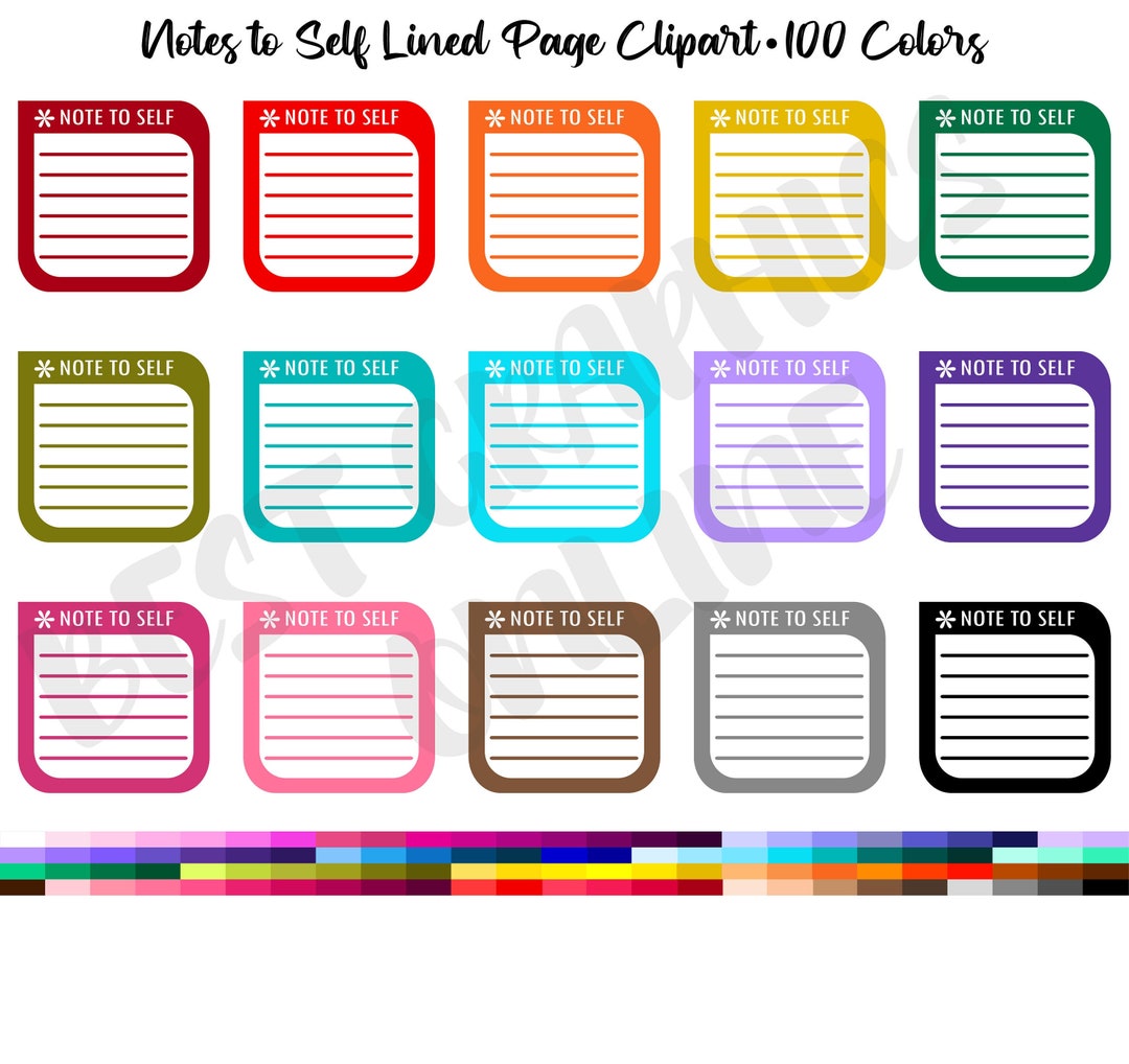 100 Notes to Self Lined Page Planner Clipart, Notes to Self Clip Art ...