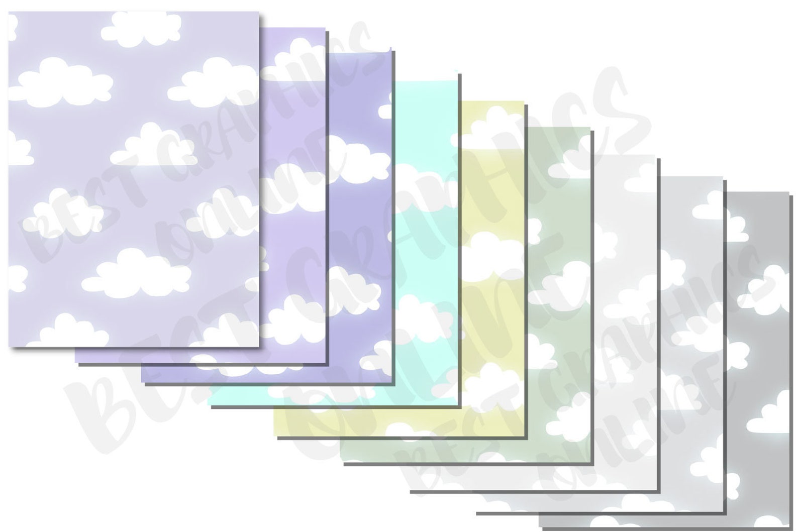 Clouds Digital Paper Sunny Sky Digital Papers Set Cloud Sky | Etsy