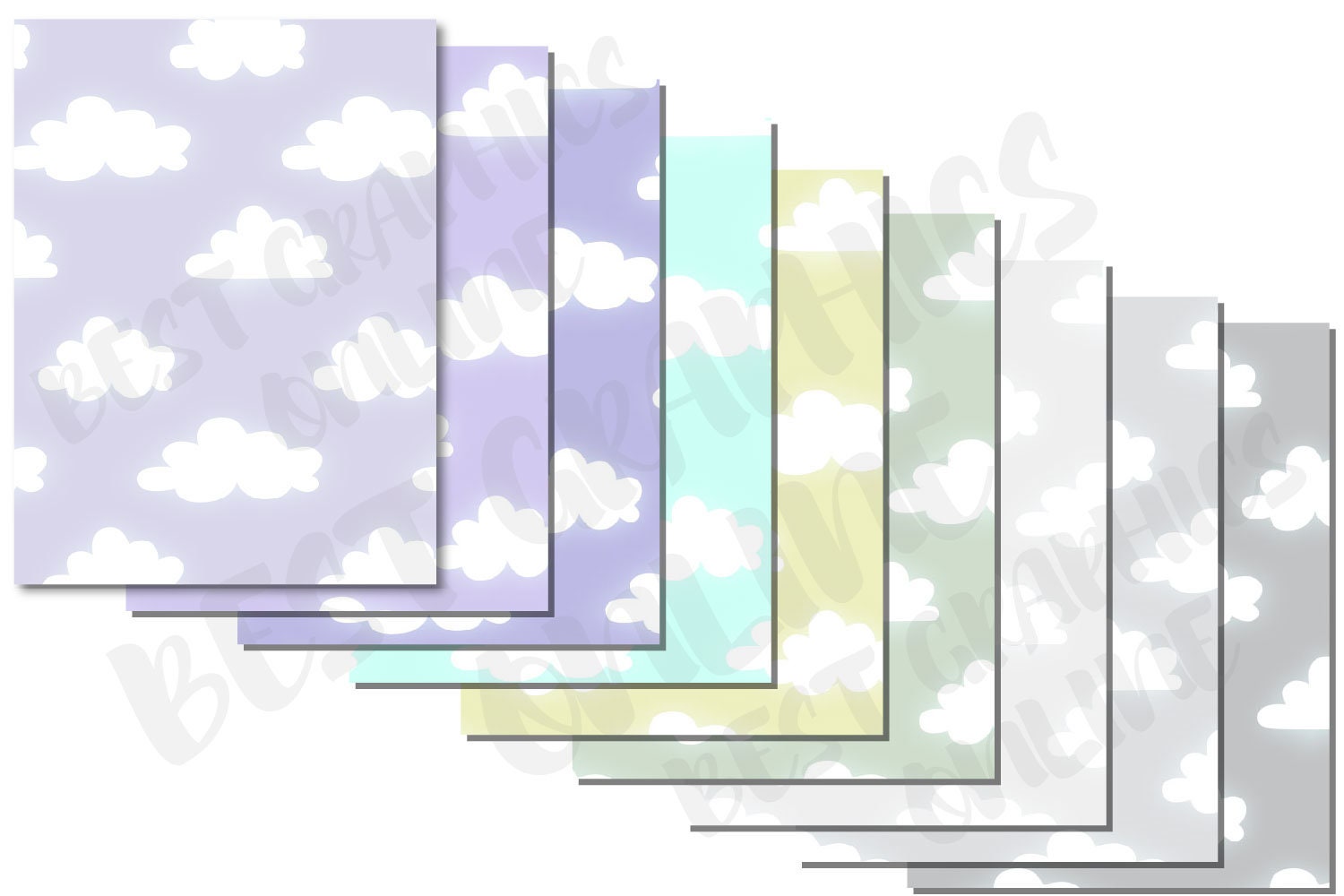 Clouds Digital Paper Sunny Sky Digital Papers Set Cloud Sky - Etsy