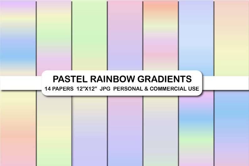 Pastel Rainbow Digital Paper Pack, Soft Color Backgrounds (12x12" JPG ...