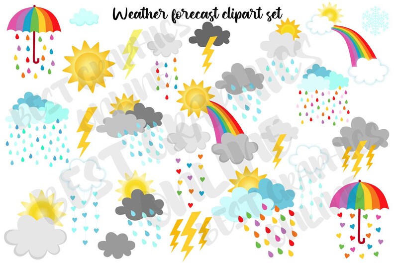Rainbow Clipart Rainbow Cloud Image Thunder Storm Weather | Etsy