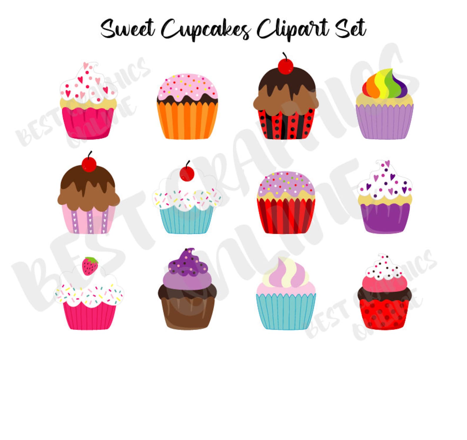 Sweet Cupcakes Clipart Cupcakes Clip Art Cute Rainbow - Etsy