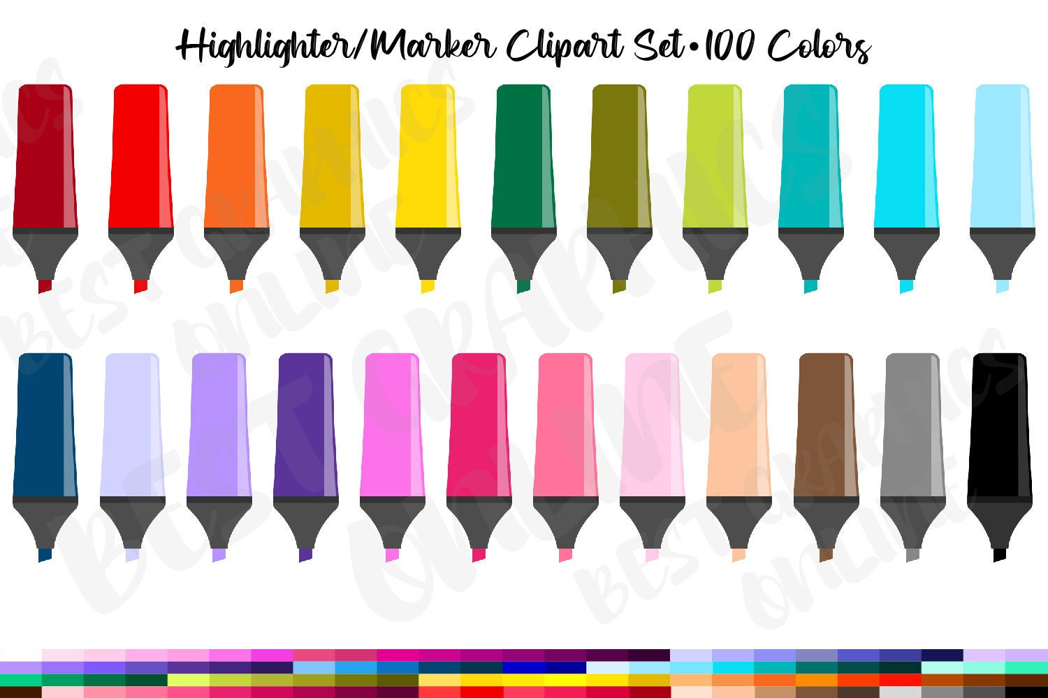 Highlighters Clipart Set Highlighters Markers Clip Art Back - Etsy
